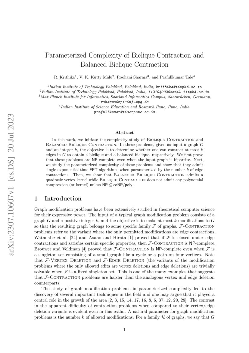 Parameterized Complexity Of Biclique Contraction And Balanced Biclique Contraction Deepai