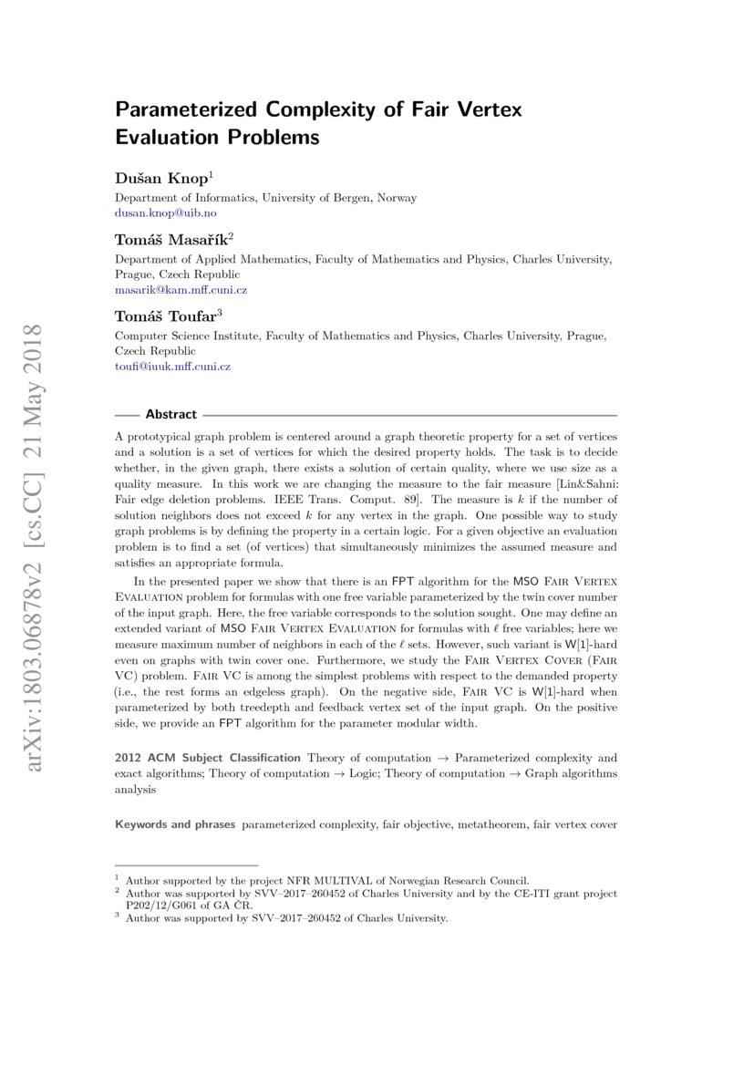 Parameterized Complexity Of Fair Vertex Evaluation Problems Deepai