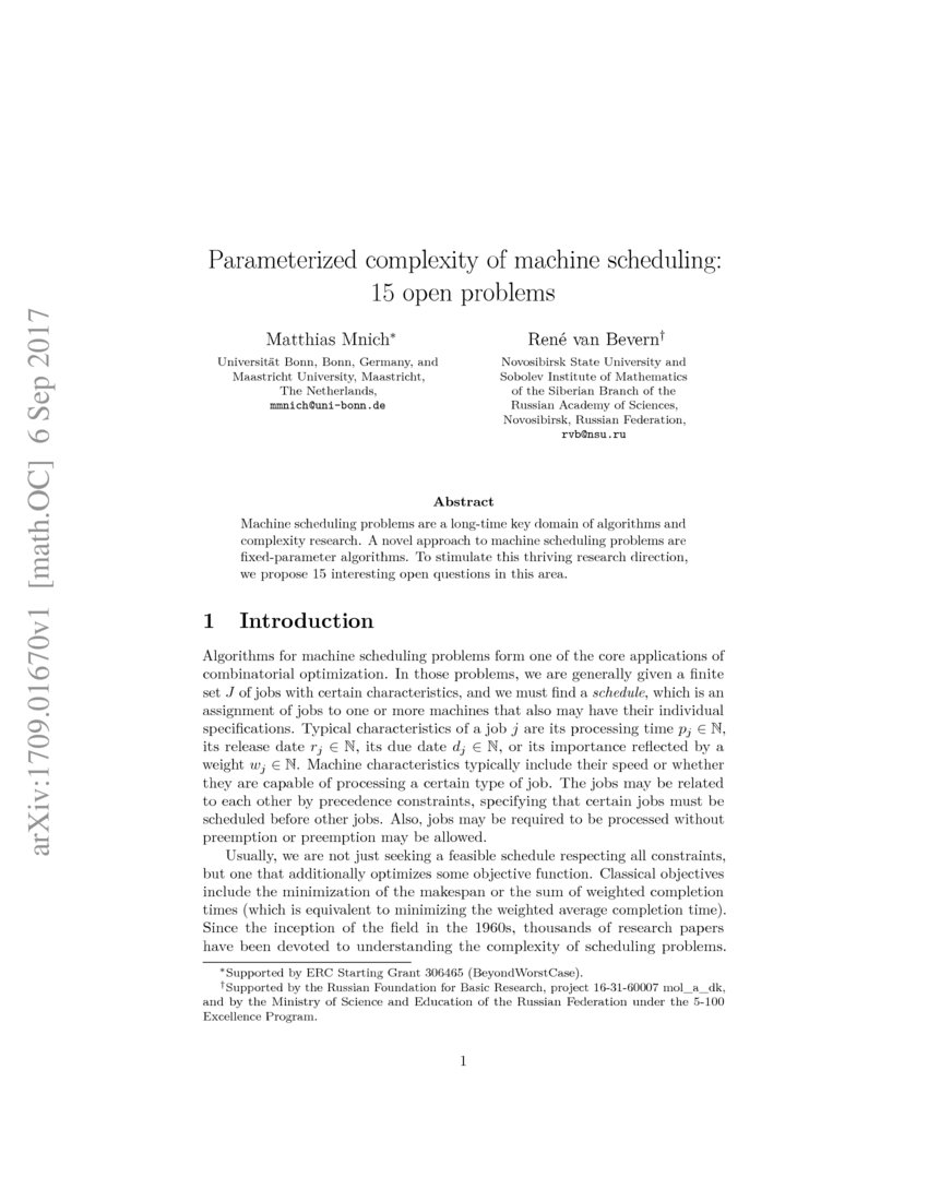 Parameterized complexity of machine scheduling: 15 open problems | DeepAI