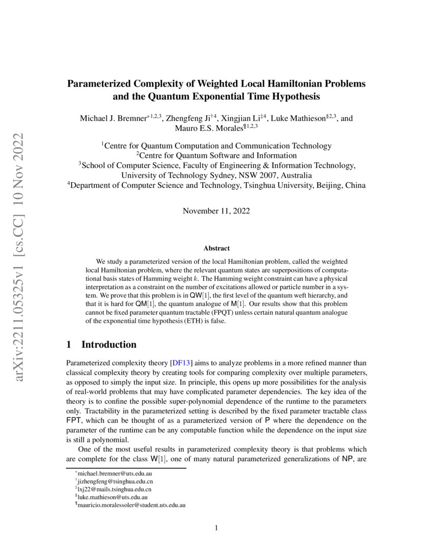 Parameterized Complexity Of Weighted Local Hamiltonian Problems And The Quantum Exponential Time