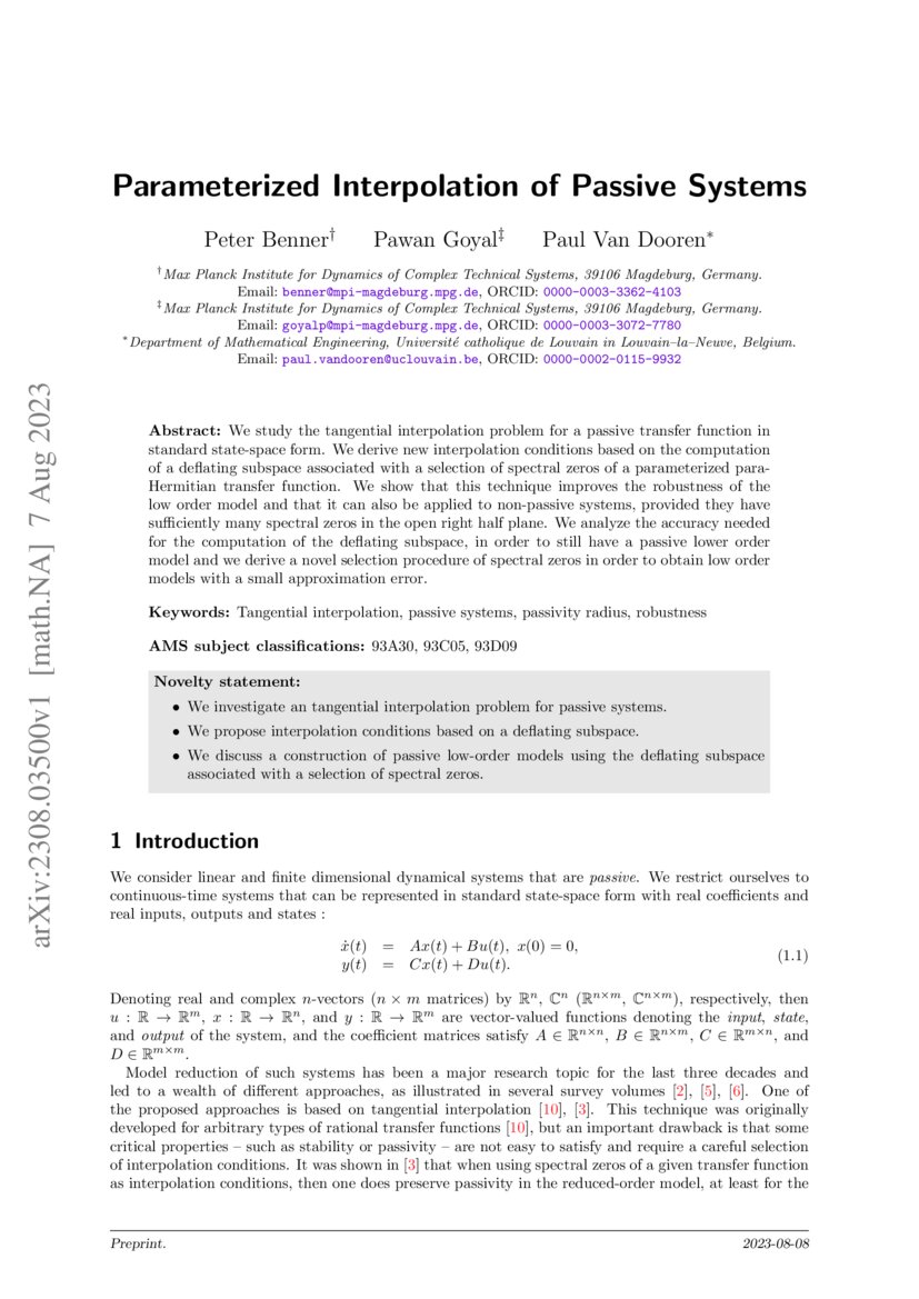 Parameterized Interpolation of Passive Systems | DeepAI