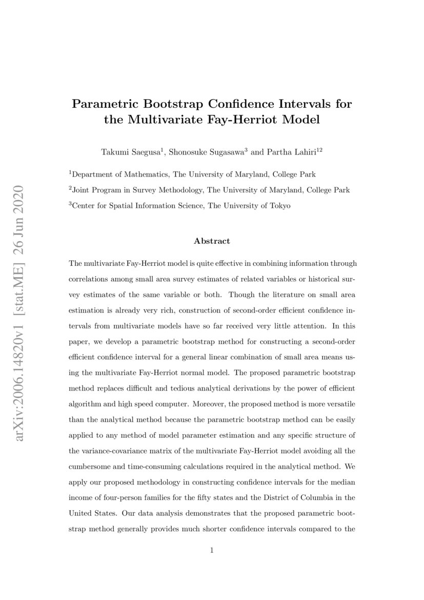 Parametric Bootstrap Confidence Intervals for the Multivariate Fay-Herriot Model | DeepAI