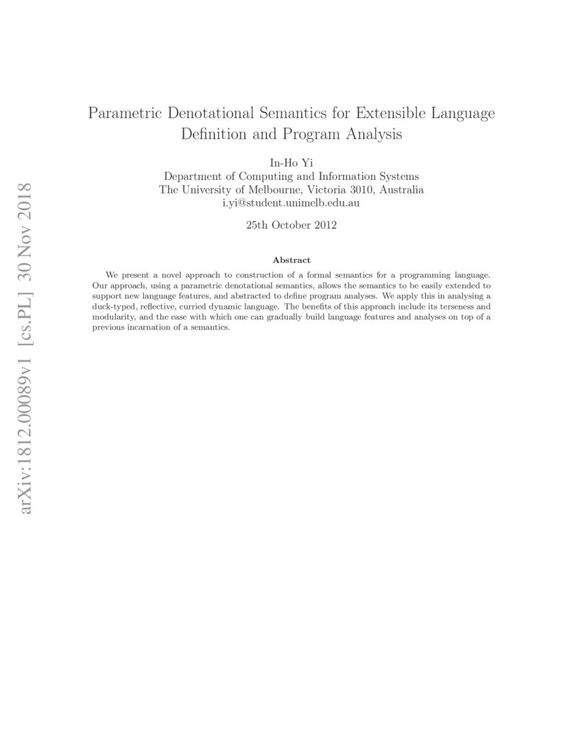 Parametric Denotational Semantics For Extensible Language Definition And Program Analysis Deepai