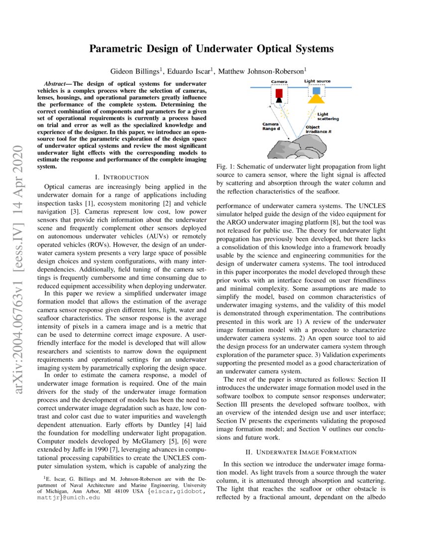 Parametric Design of Underwater Optical Systems | DeepAI