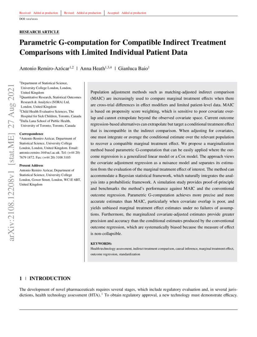 Parametric G Computation For Compatible Indirect Treatment Comparisons With Limited Individual