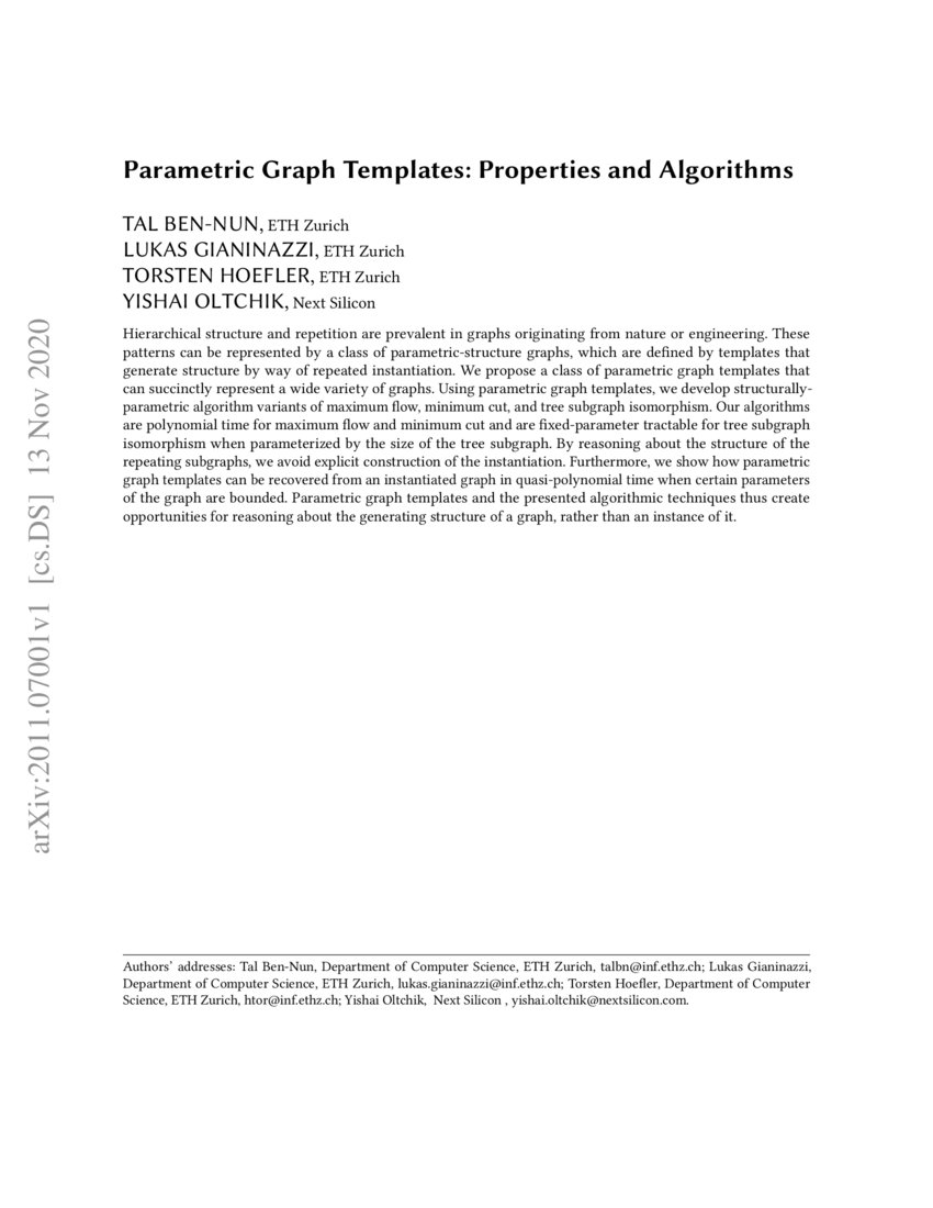 Parametric Graph Templates: Properties and Algorithms | DeepAI