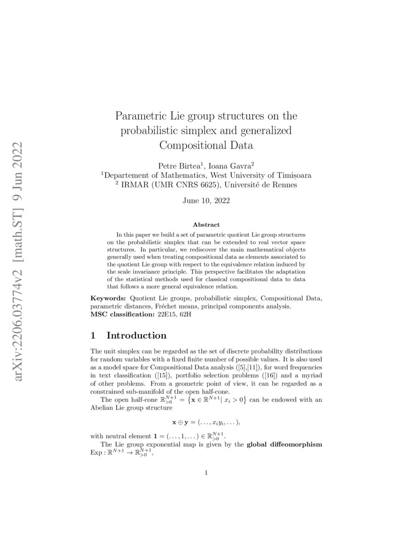 Parametric Lie group structures on the probabilistic simplex and ...