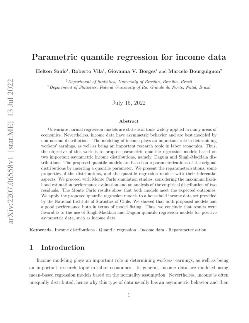 Parametric Quantile Regression For Income Data Deepai 