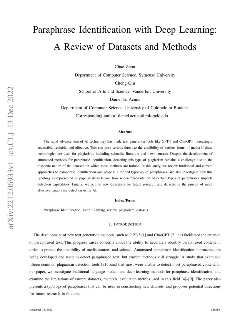 Paraphrase Identification With Deep Learning A Review Of Datasets And Methods Deepai
