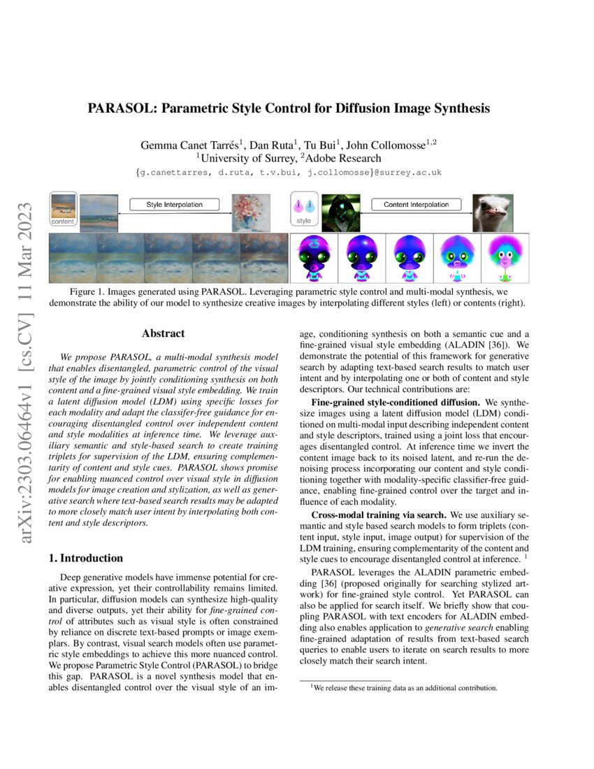 PARASOL: Parametric Style Control for Diffusion Image Synthesis | DeepAI