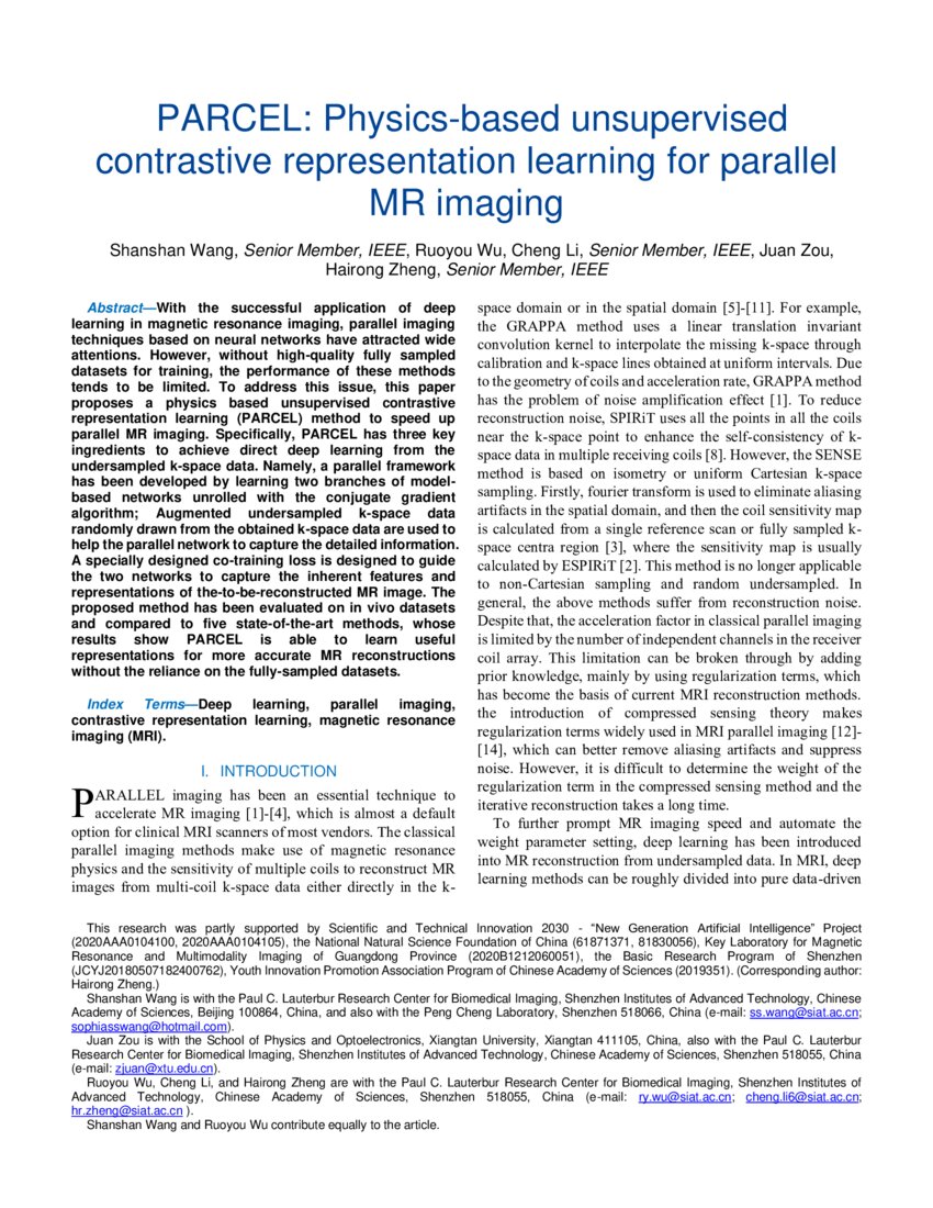 PARCEL: Physics-based unsupervised contrastive representation learning for parallel MR imaging ...