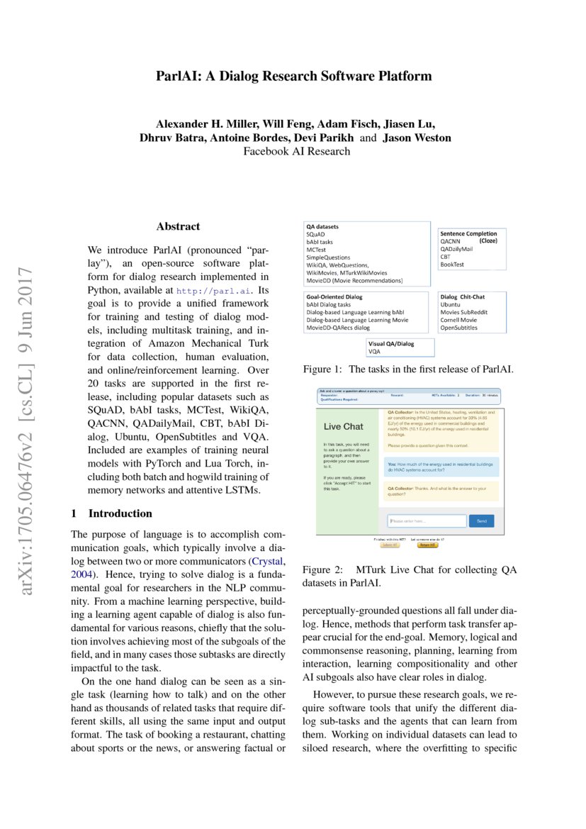 ParlAI: A Dialog Research Software Platform | DeepAI