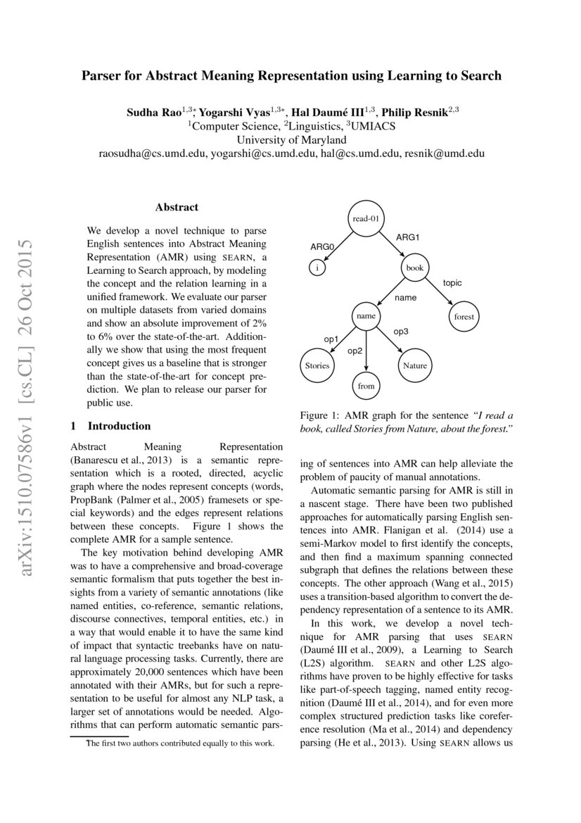 Parser For Abstract Meaning Representation Using Learning To Search Deepai
