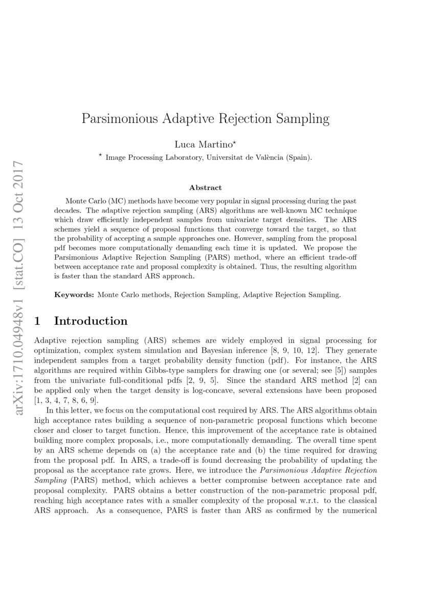 Parsimonious Adaptive Rejection Sampling | DeepAI