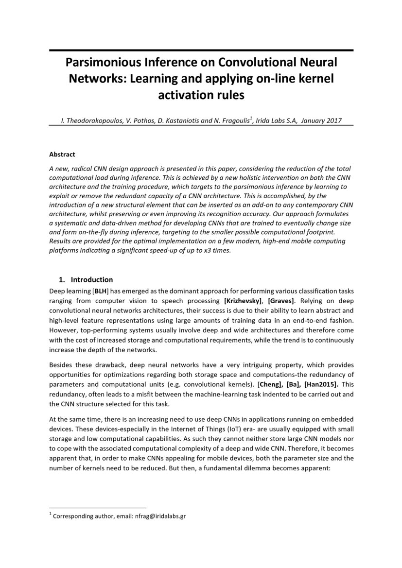 Parsimonious Inference On Convolutional Neural Networks Learning And Applying On Line Kernel