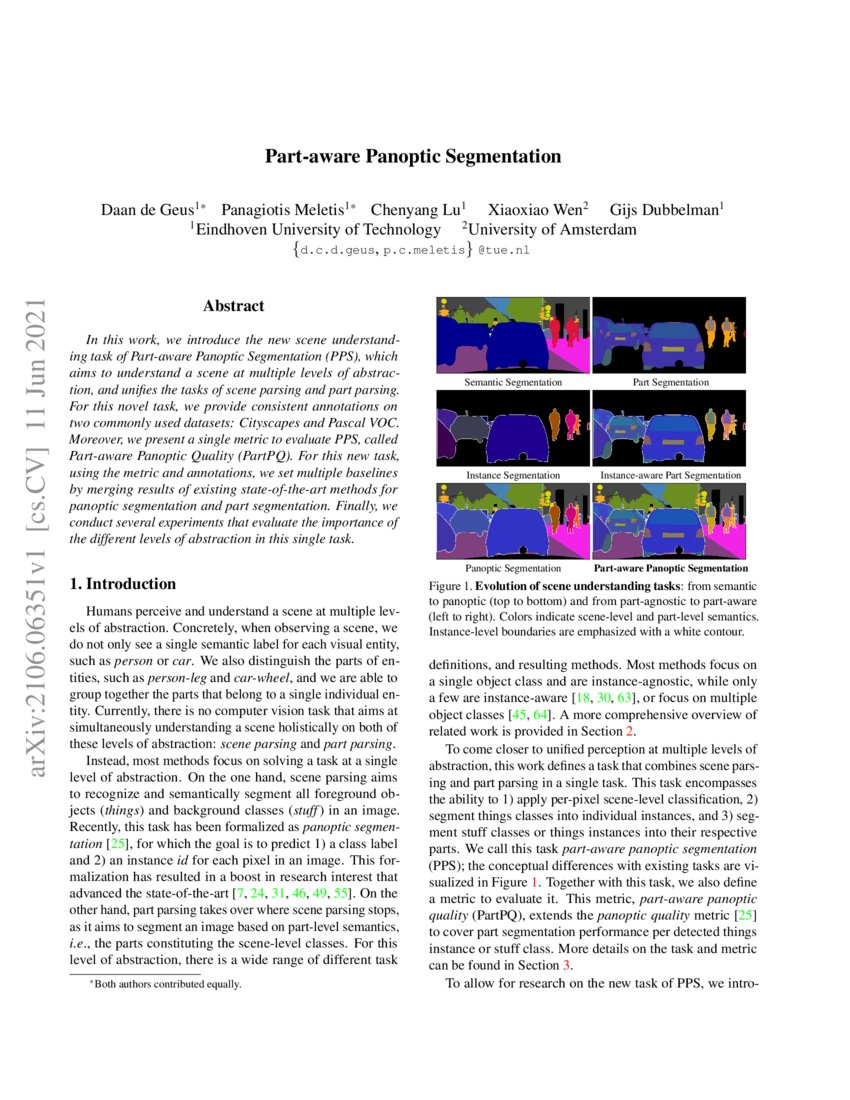 Part-aware Panoptic Segmentation | DeepAI