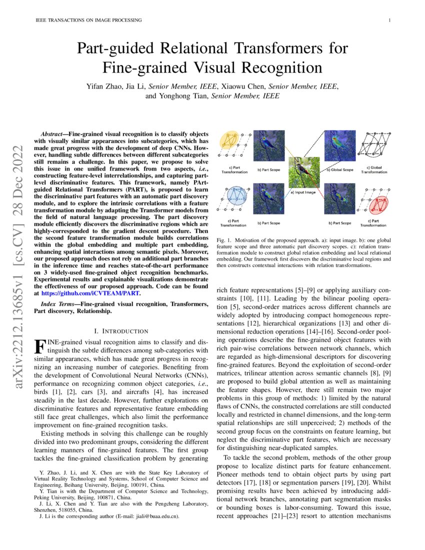 Part Guided Relational Transformers For Fine Grained Visual Recognition