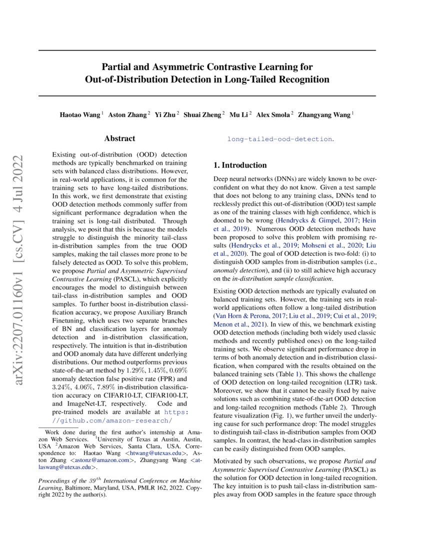 Partial And Asymmetric Contrastive Learning For Out Of Distribution