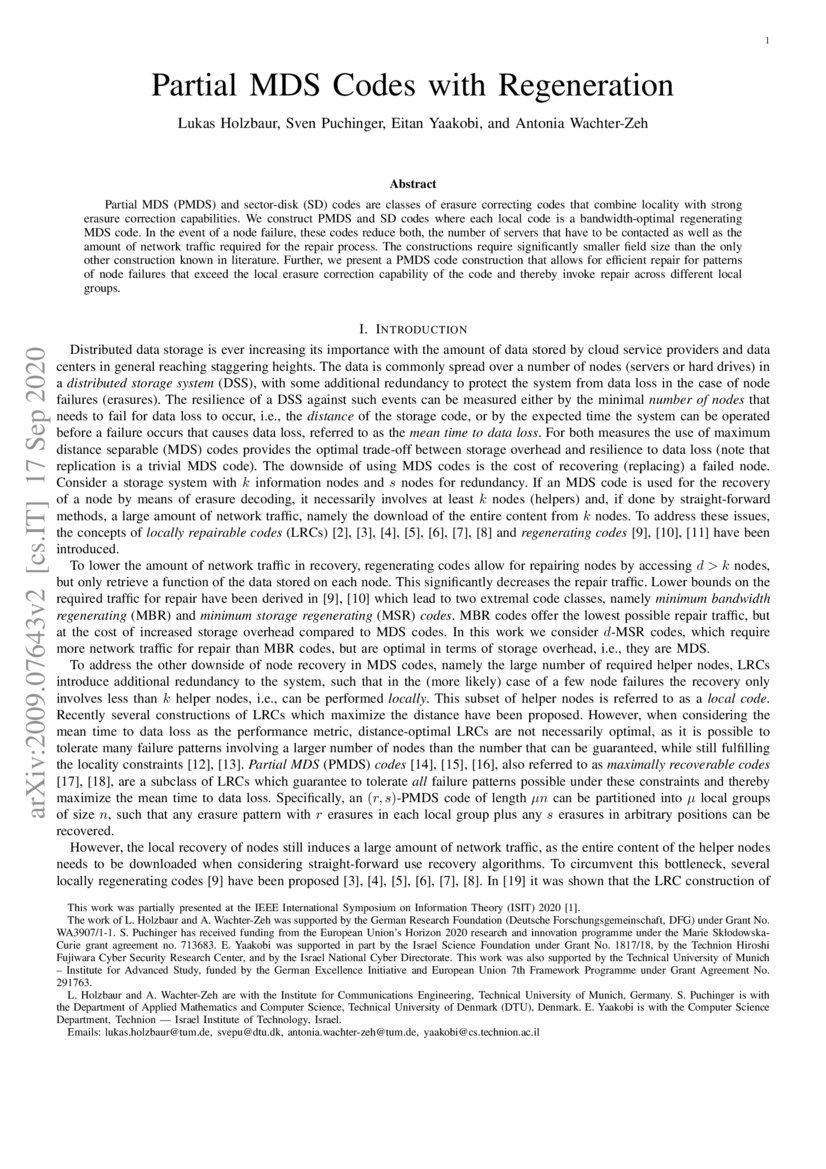 Partial MDS Codes with Regeneration | DeepAI