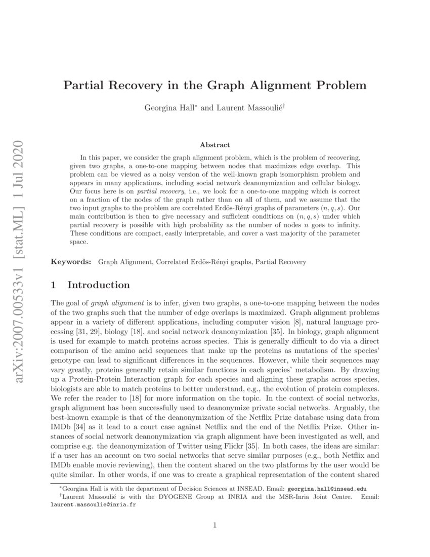 Partial Recovery in the Graph Alignment Problem | DeepAI