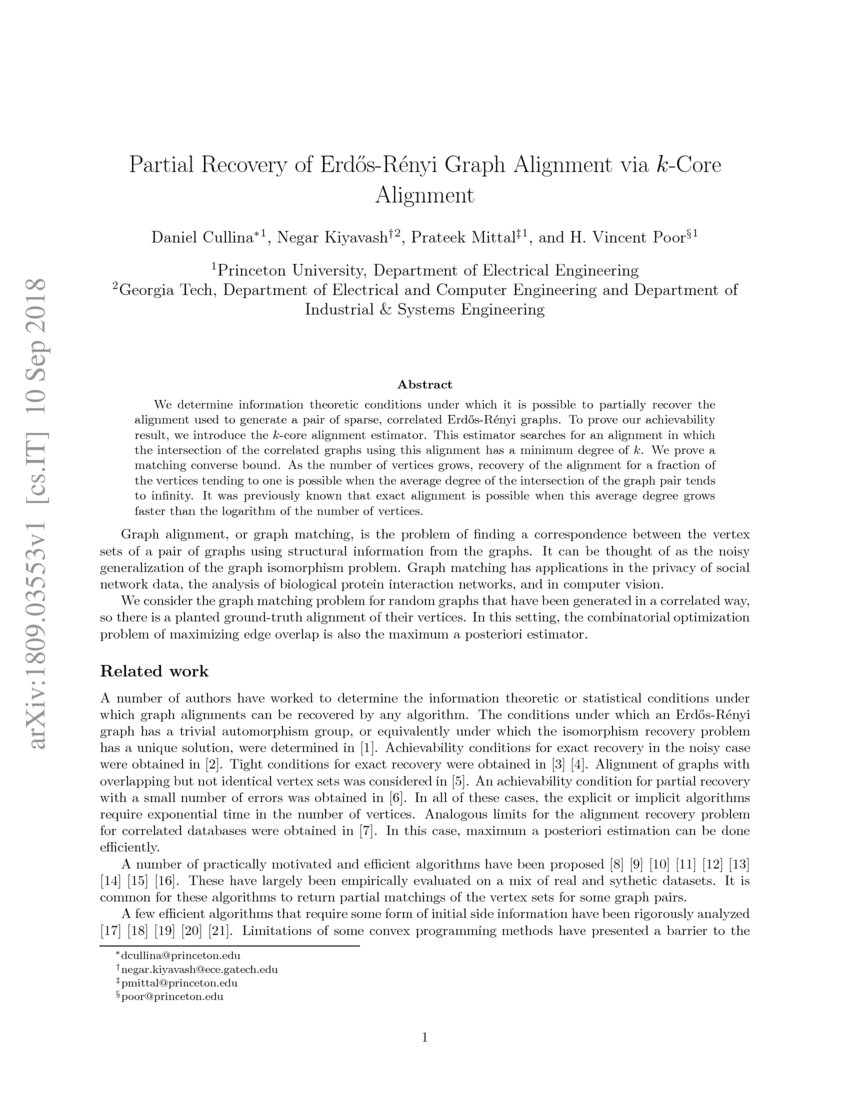 Partial Recovery of Erdős-Rényi Graph Alignment via k-Core Alignment | DeepAI