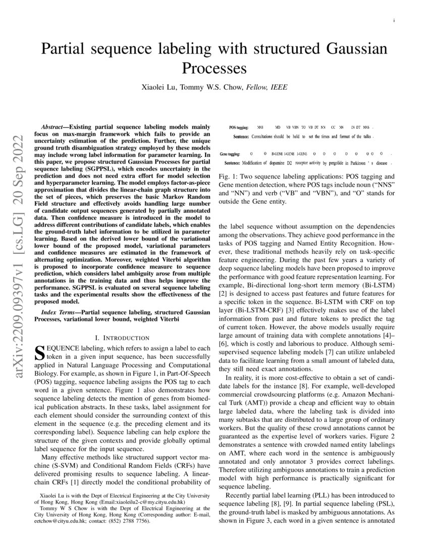 Partial sequence labeling with structured Gaussian Processes | DeepAI Partial sequence labeling with structured Gaussian Processes | DeepAI