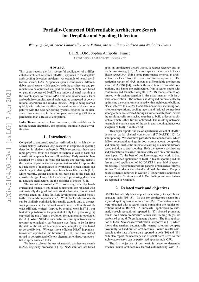 Partially-Connected Differentiable Architecture Search for Deepfake and ...