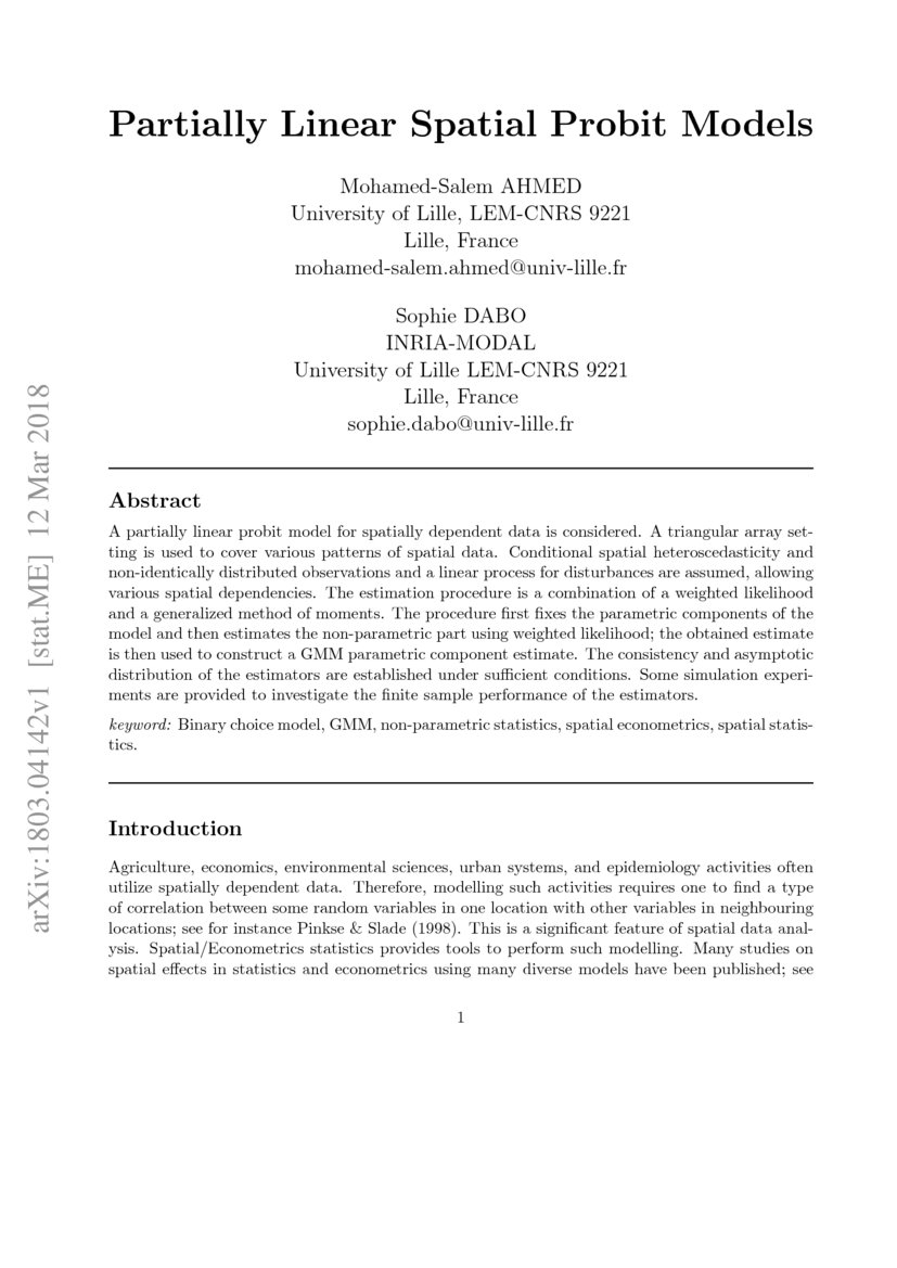 Partially Linear Spatial Probit Models Deepai