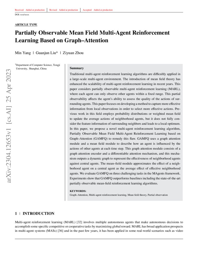 Partially Observable Mean Field Multi Agent Reinforcement Learning Based On Graph Attention Deepai