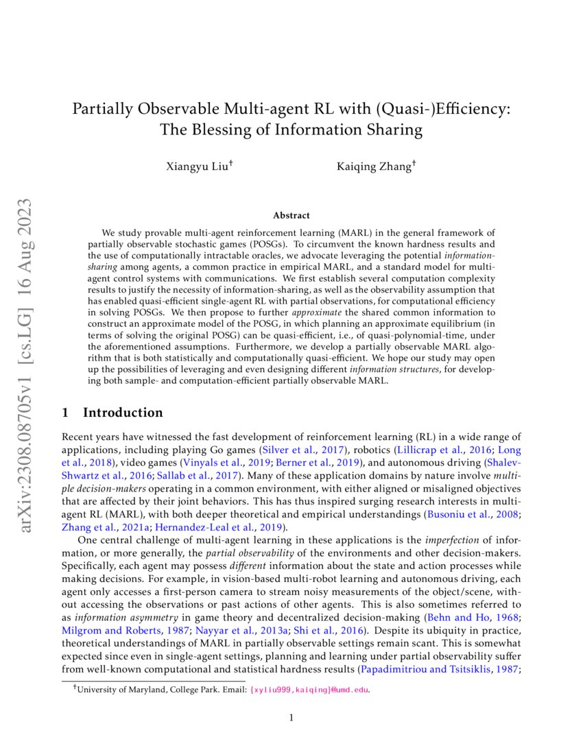 Partially Observable Multi Agent Rl With Quasi Efficiency The Blessing Of Information Sharing 1379