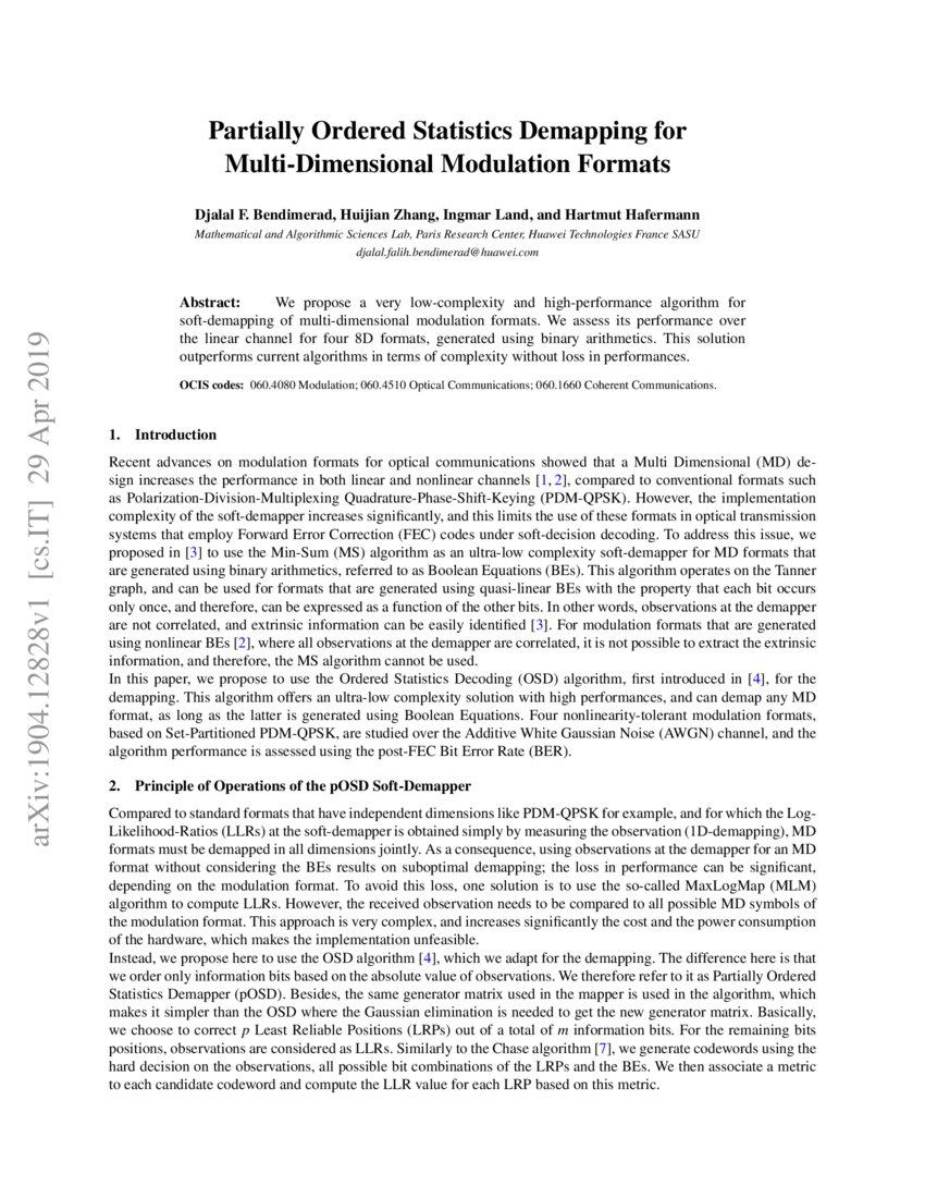 Partially Ordered Statistics Demapping for Multi-Dimensional Modulation Formats | DeepAI