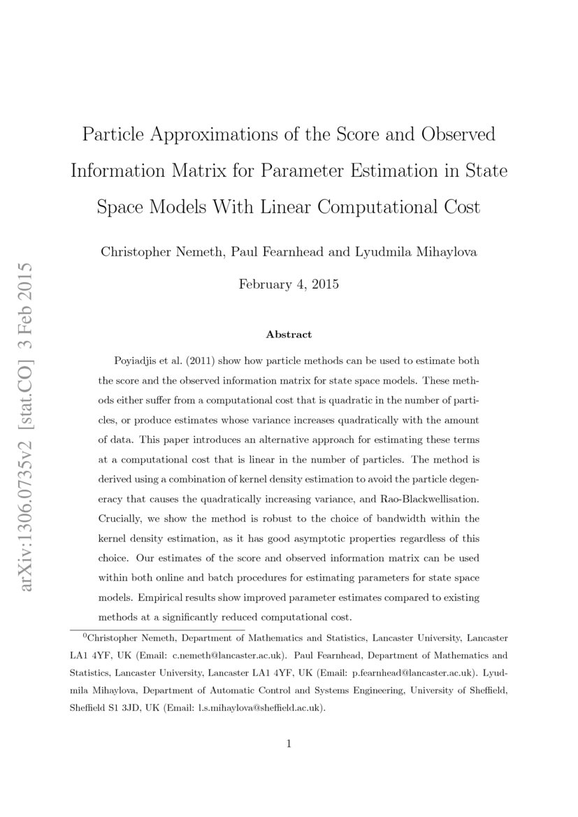 Particle Approximations Of The Score And Observed Information Matrix For Parameter Estimation In