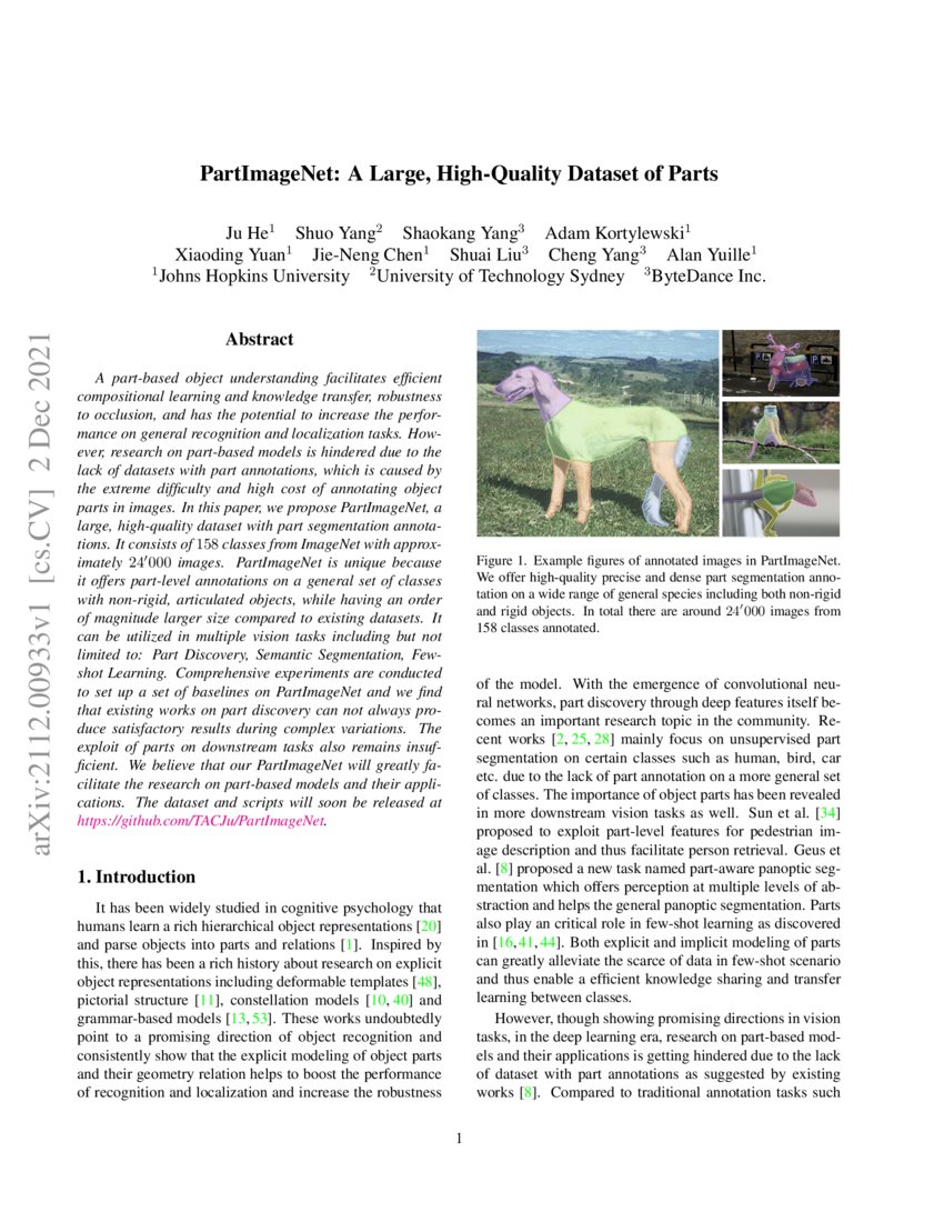 PartImageNet: A Large, High-Quality Dataset of Parts | DeepAI