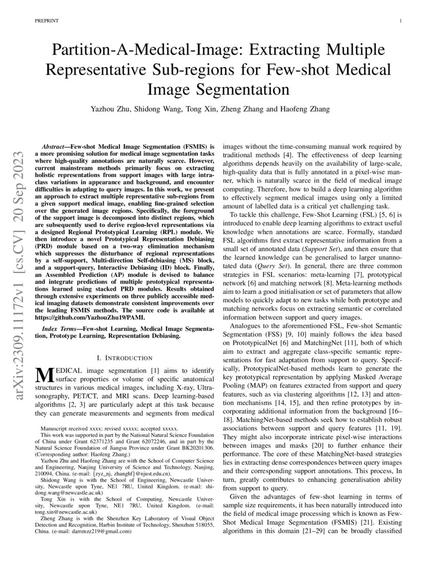 Partition-A-Medical-Image: Extracting Multiple Representative Sub-regions for Few-shot Medical ...