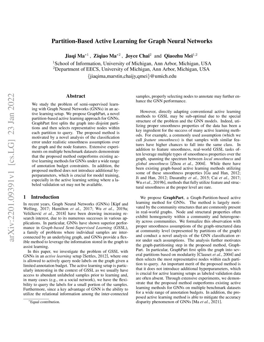 Partition-Based Active Learning for Graph Neural Networks | DeepAI Partition-Based Active Learning for Graph Neural Networks | DeepAI