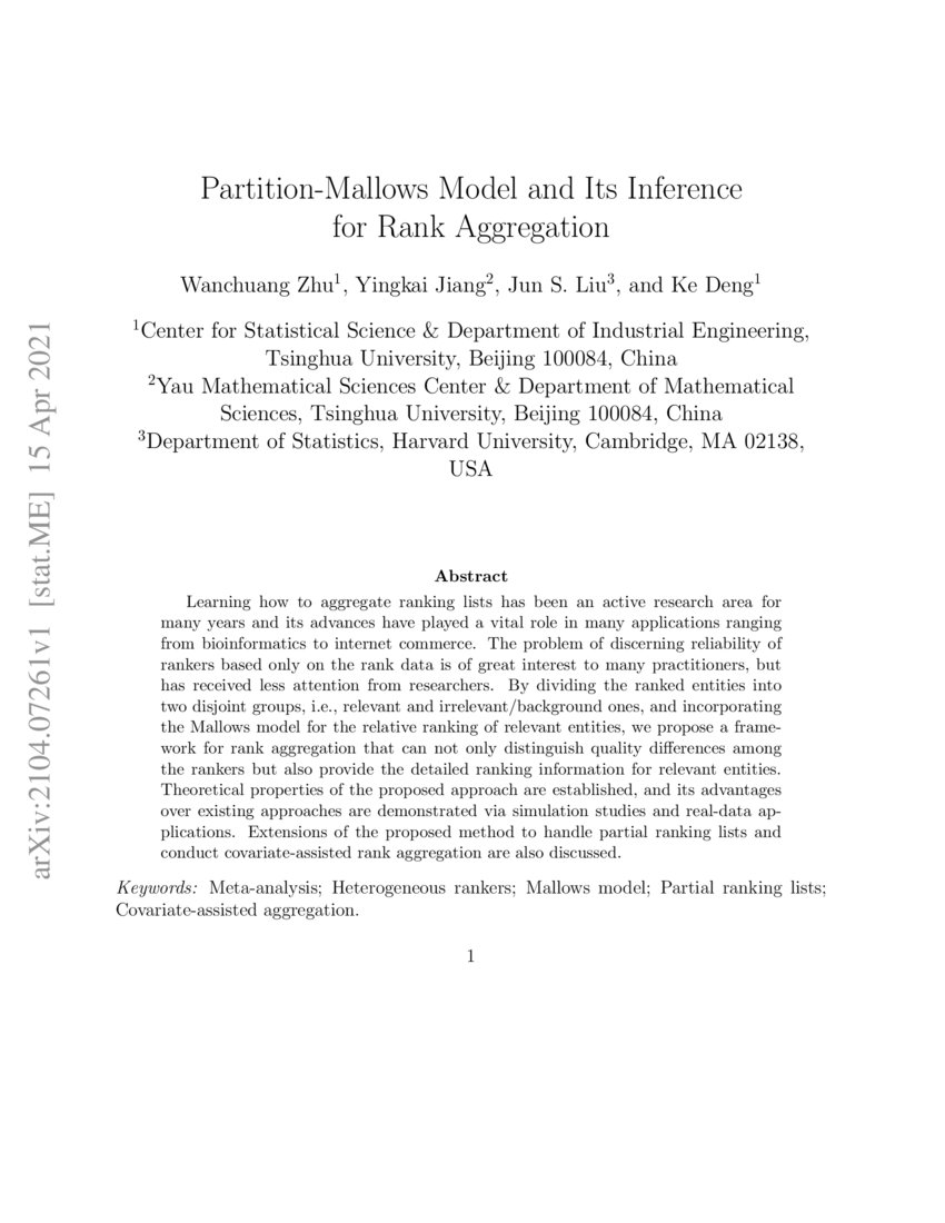 Partition-Mallows Model and Its Inference for Rank Aggregation | DeepAI