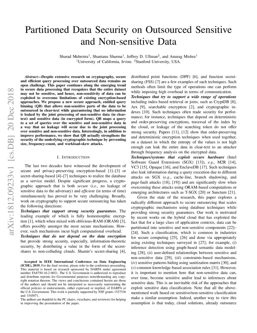Partitioned Data Security on Outsourced Sensitive and Non-sensitive ...