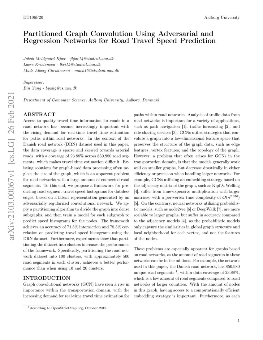Partitioned Graph Convolution Using Adversarial and Regression Networks for Road Travel Speed ...
