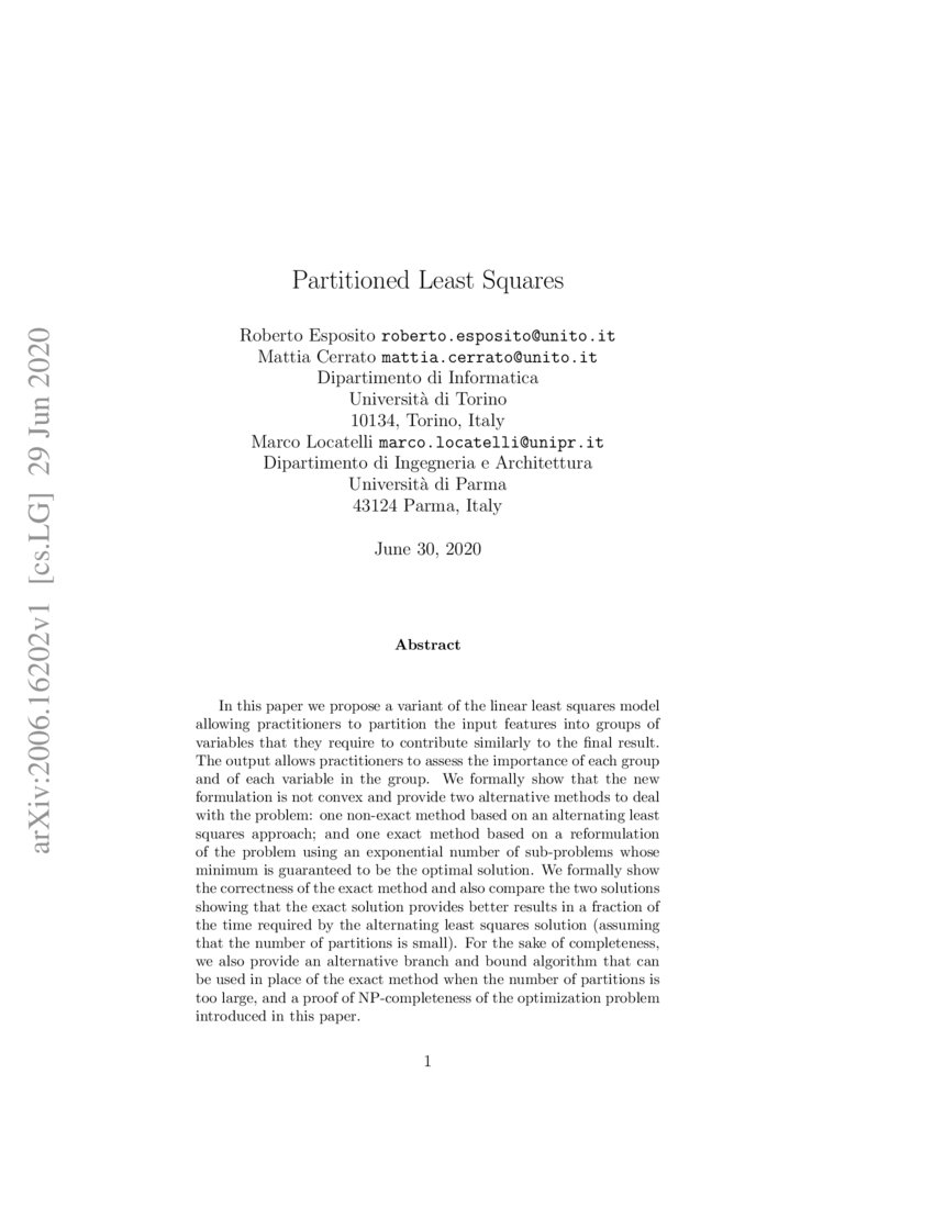 Partitioned Least Squares | DeepAI