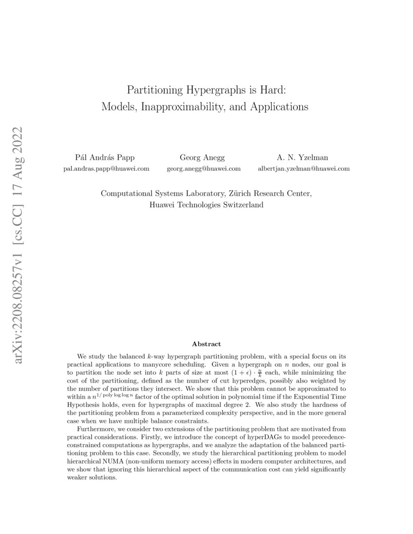 Partitioning Hypergraphs Is Hard Models Inapproximability And Applications Deepai