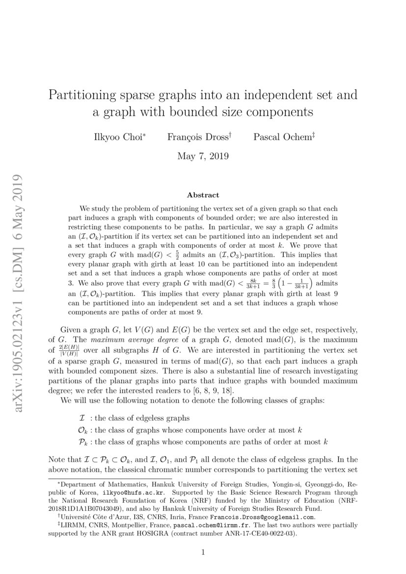 Partitioning Sparse Graphs Into An Independent Set And A Graph With Bounded Size Components Deepai 