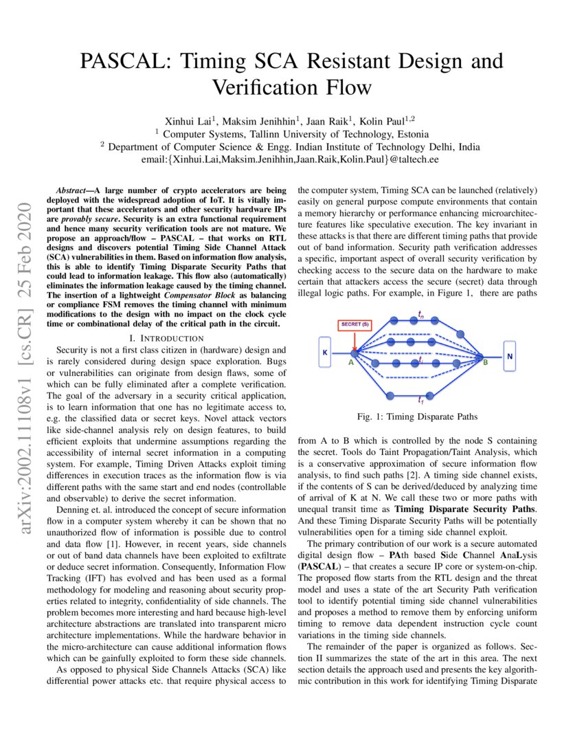 PASCAL: Timing SCA Resistant Design and Verification Flow | DeepAI