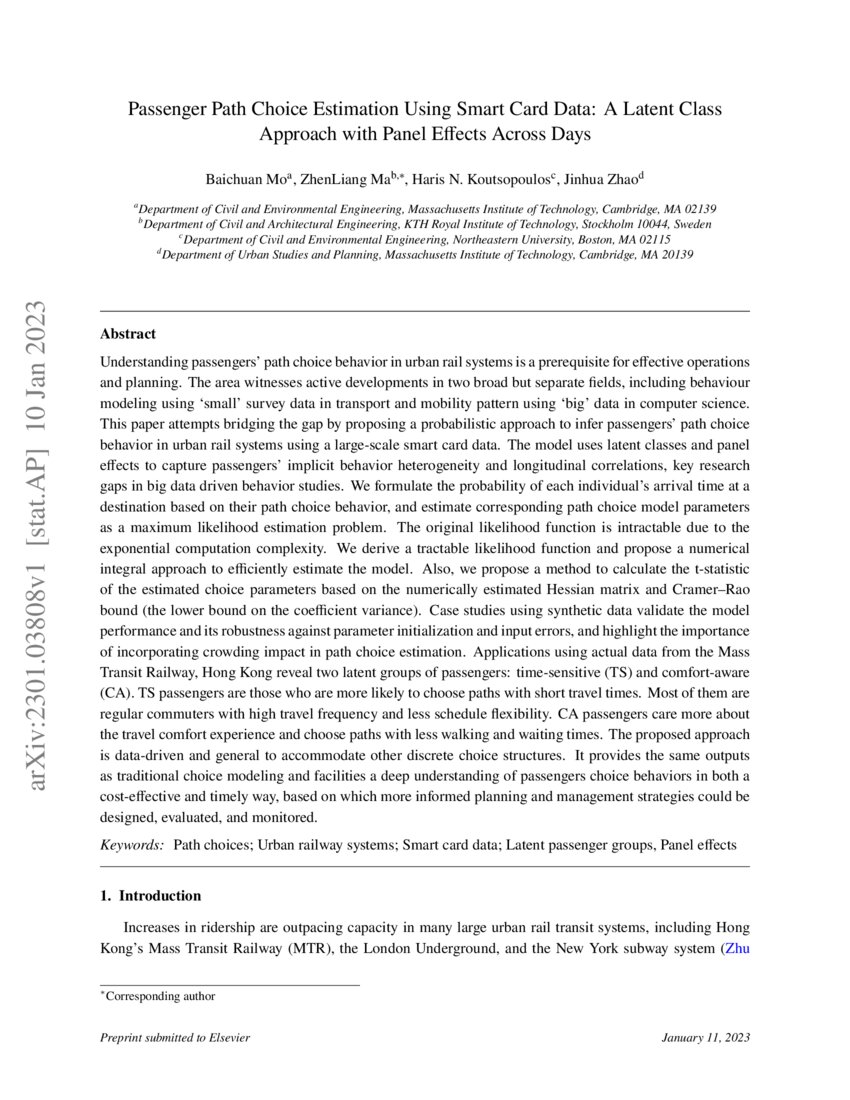 Passenger Path Choice Estimation Using Smart Card Data A Latent Class