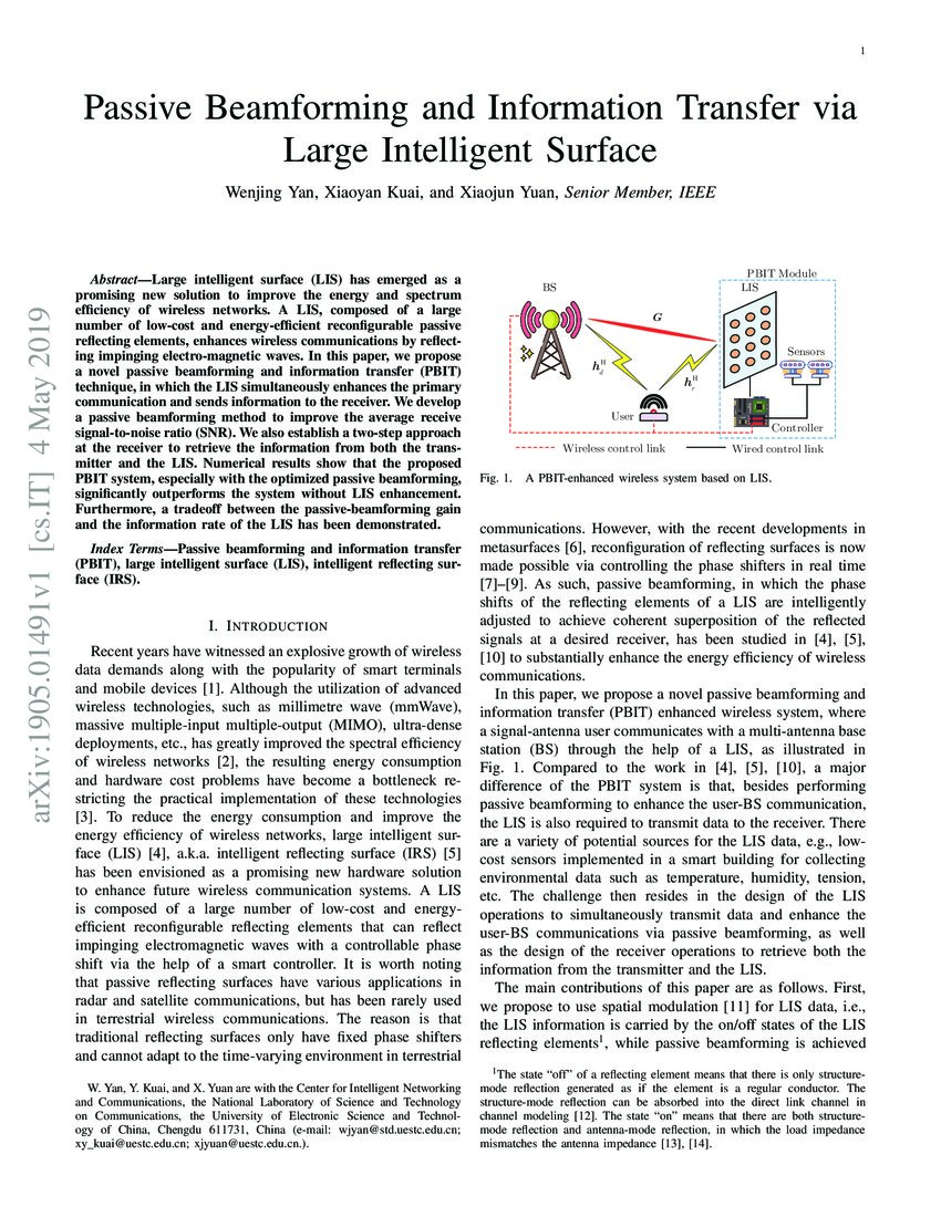 Passive Beamforming and Information Transfer via Large Intelligent ...