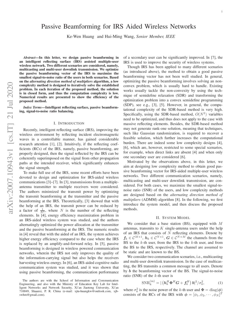 Passive Beamforming for IRS Aided Wireless Networks | DeepAI