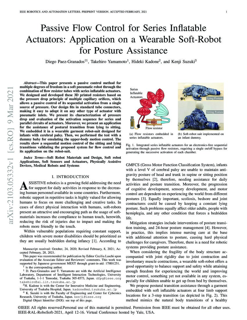 Passive Flow Control for Series Inflatable Actuators: Application on a ...