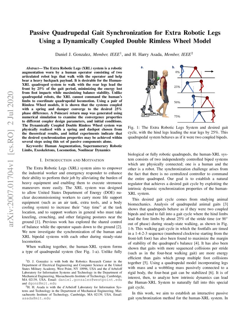 Passive Quadrupedal Gait Synchronization For Extra Robotic Legs Using A Dynamically Coupled