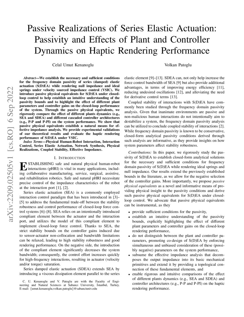 Passive Realizations Of Series Elastic Actuation Passivity And Effects