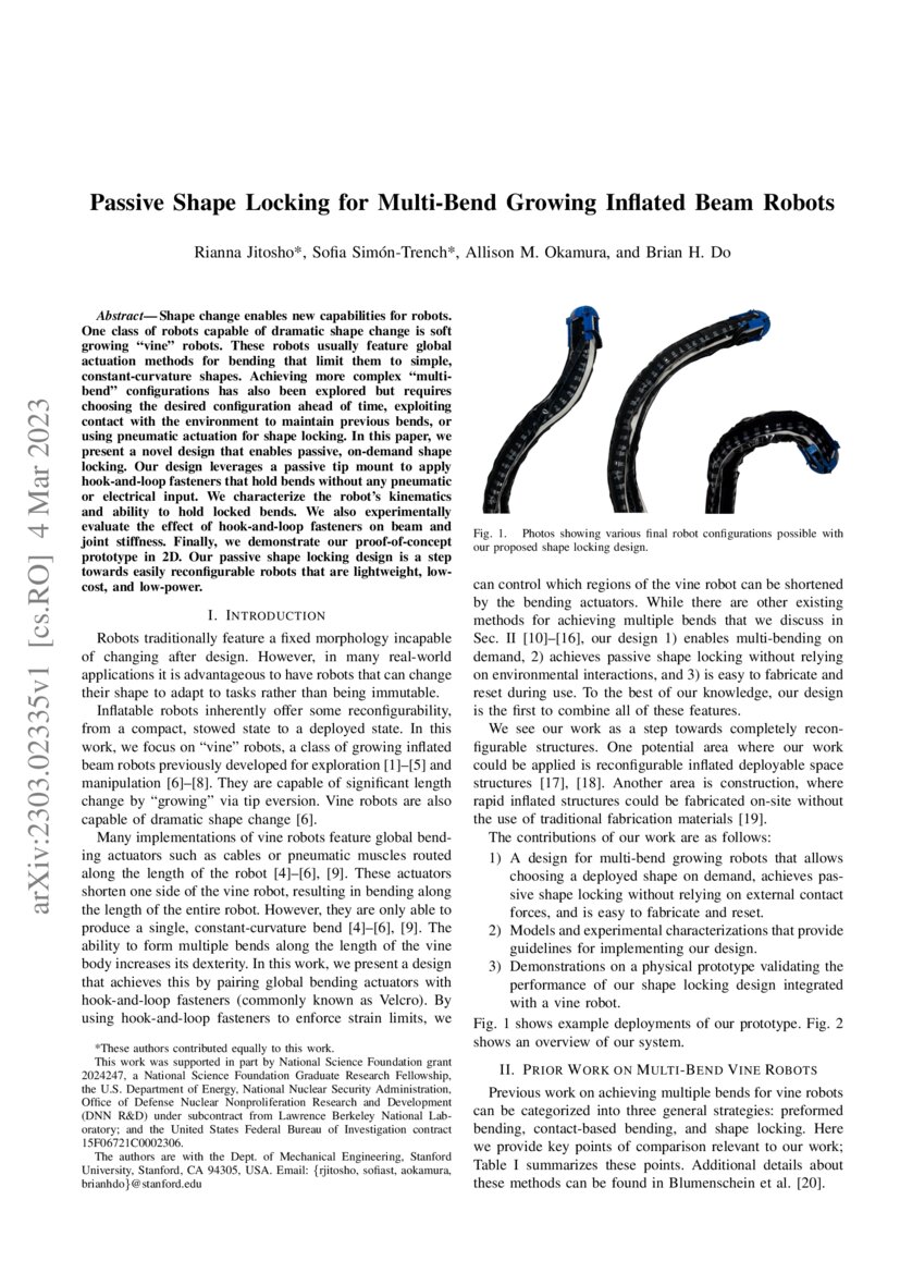 Passive Shape Locking for Multi-Bend Growing Inflated Beam Robots | DeepAI