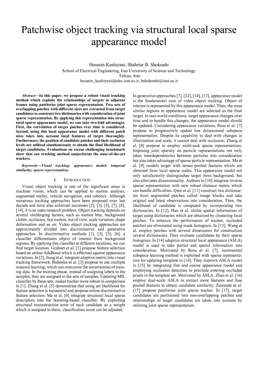 Patchwise Object Tracking Via Structural Local Sparse Appearance Model Deepai